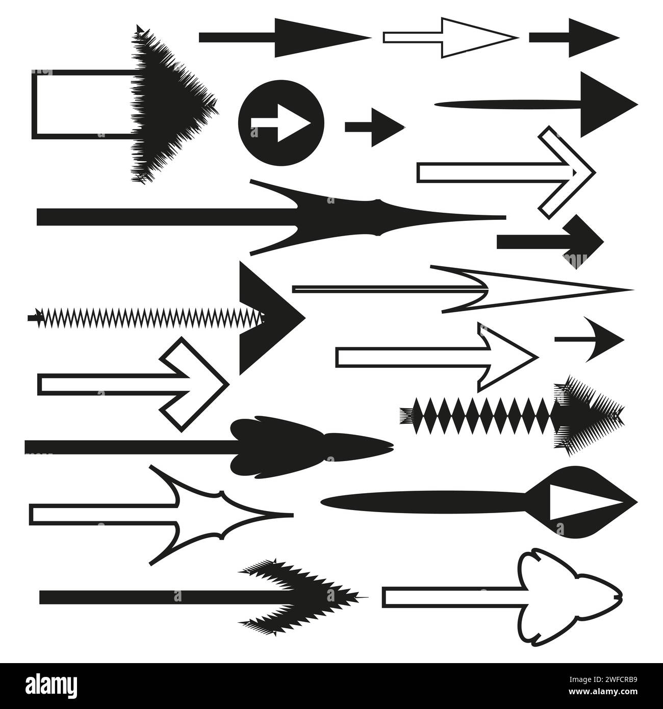 different straight arrows. Set for decorative design. Graphic elements ...