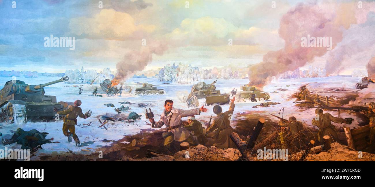 A detail view of a diorama featuring a depiction of an Eastern Front ...