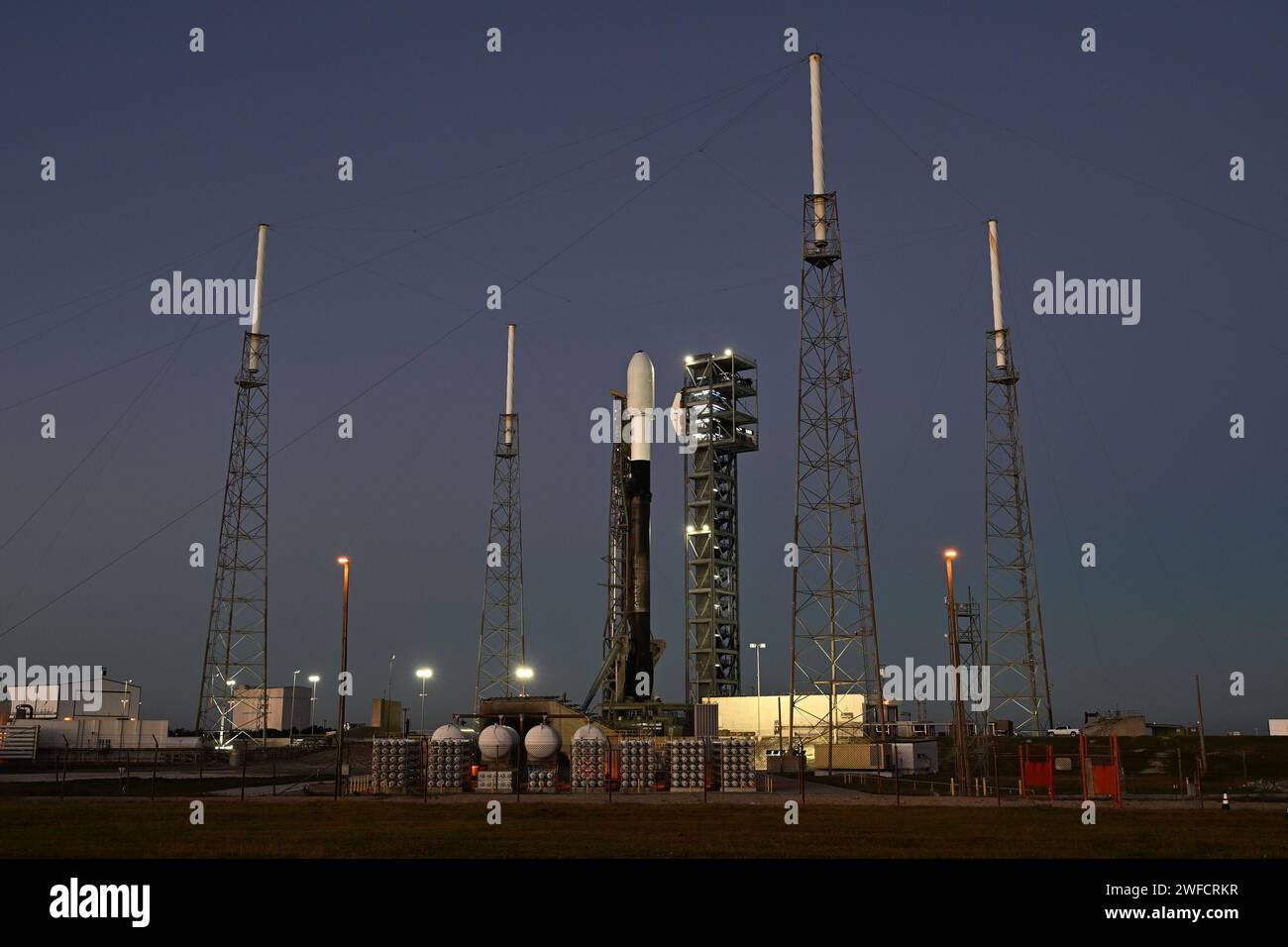 A SpaceX Falcon 9 rocket is prepared to launch the Northrup Grumman ...