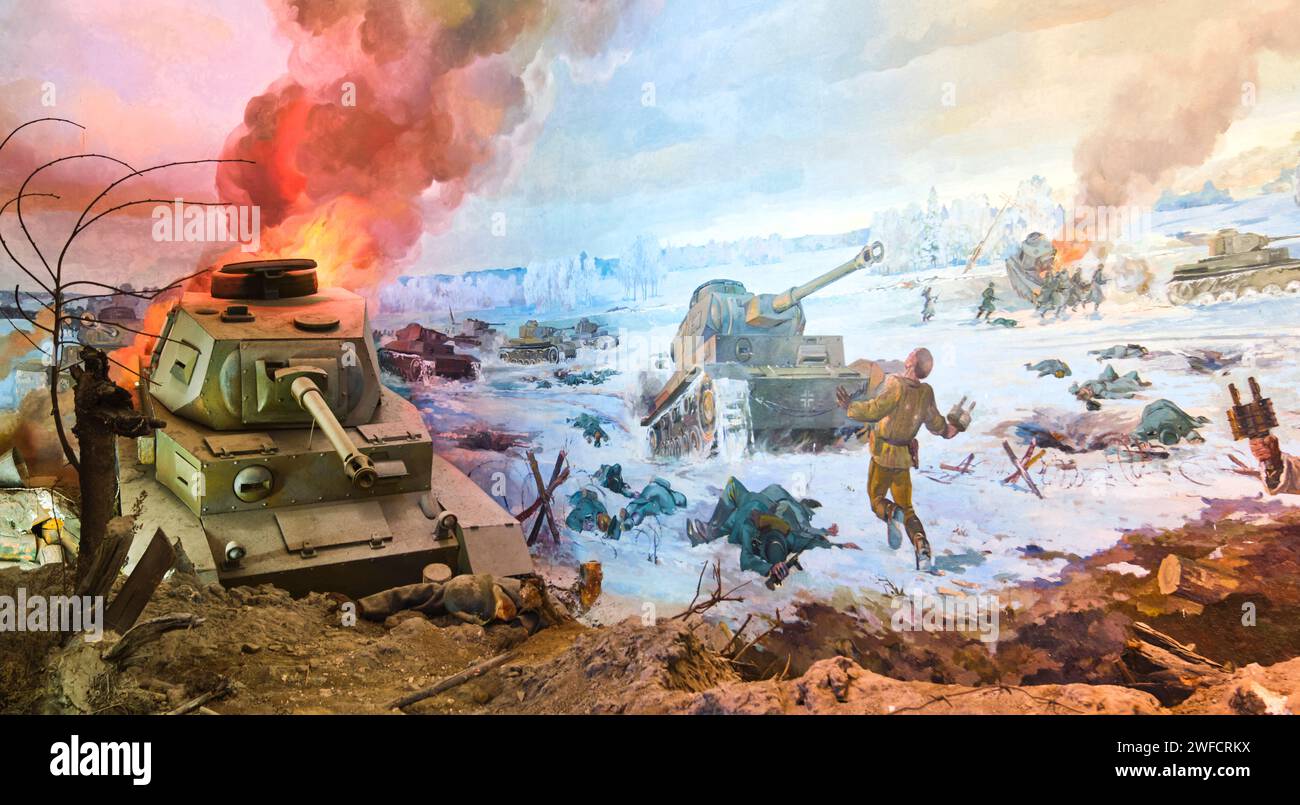 A detail view of a diorama featuring a depiction of an Eastern Front ...