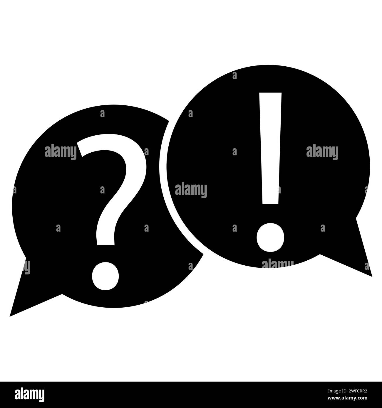 Question and exclamation sign. Speech bubble icon. Answer and information. Black shape. Vector ...