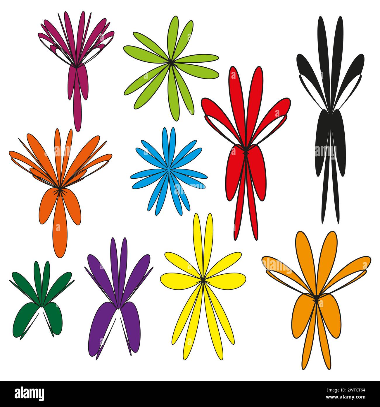 Vintage cartoon pattern with flowers. Summer flower clipart. Floral ...