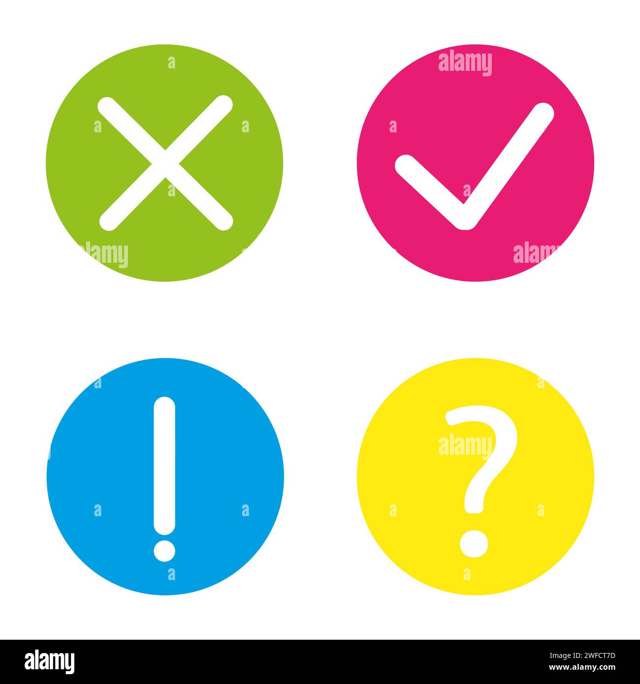 Flat button with tick cross question exclamation. Icon symbol. Vector ...