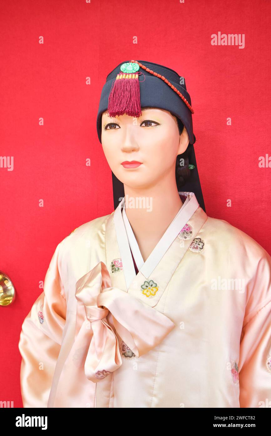 A display of old, traditional, ceremonial clothing worn by someone of ...