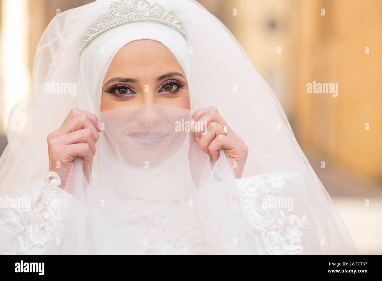 Beautiful Muslim bride outdoors Stock Photo - Alamy