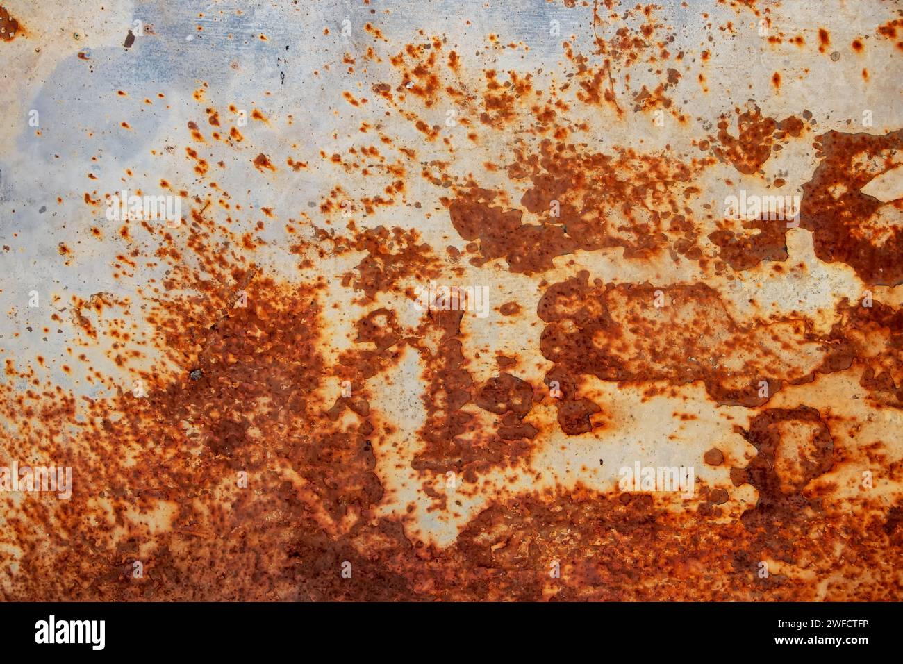 Rusted white painted metal wall. Rusty metal background with streaks of ...