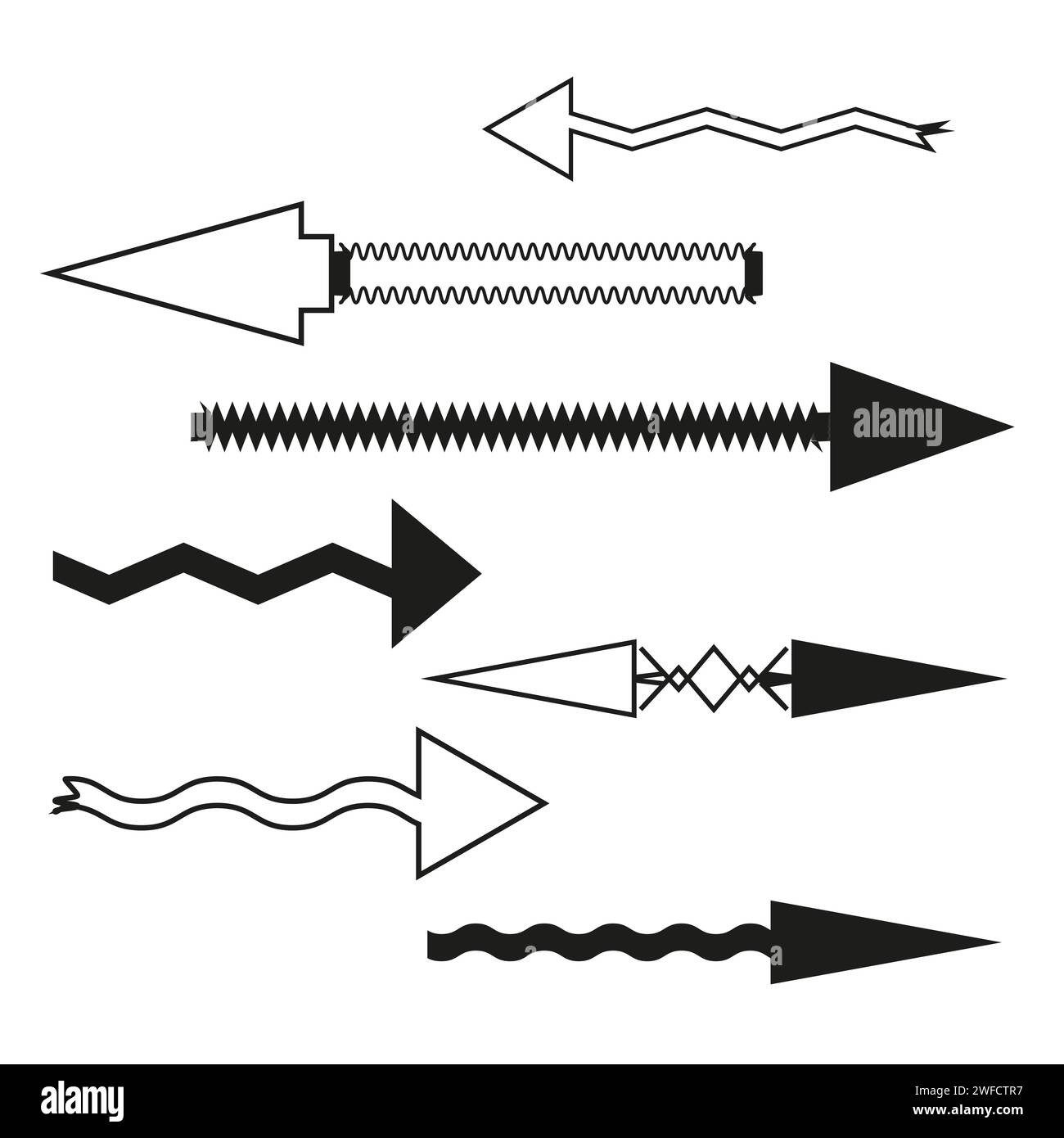 Line art set different arrows. Black swirl line. Vector illustration ...