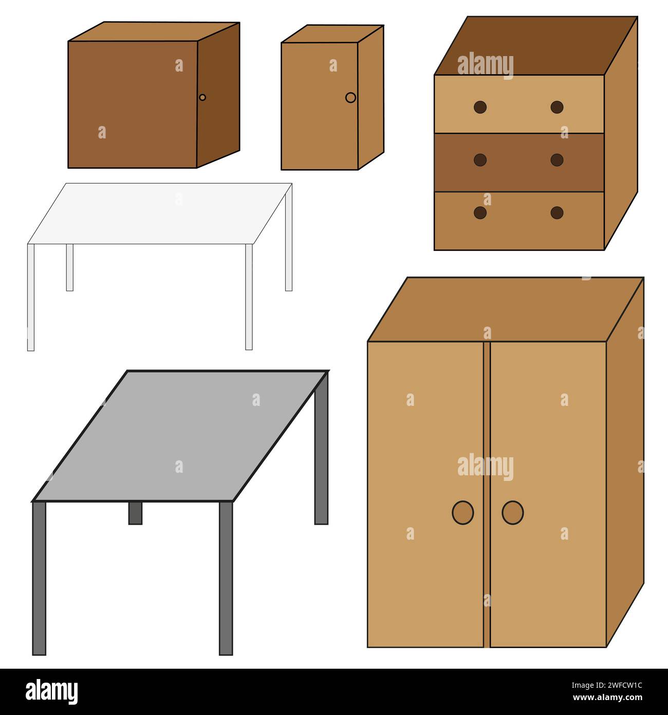 collection with different furniture. Sticker pack. Vector illustration ...