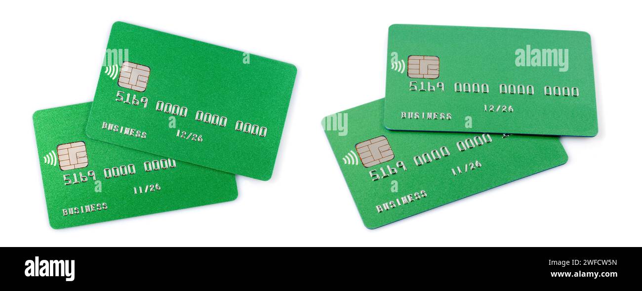 Two green credit cards isolated on white background Stock Photo - Alamy