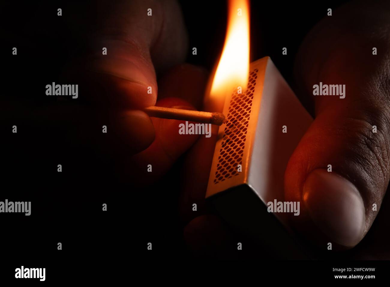 Firing point safety match. Close-up view to strike matches for matchbox ...