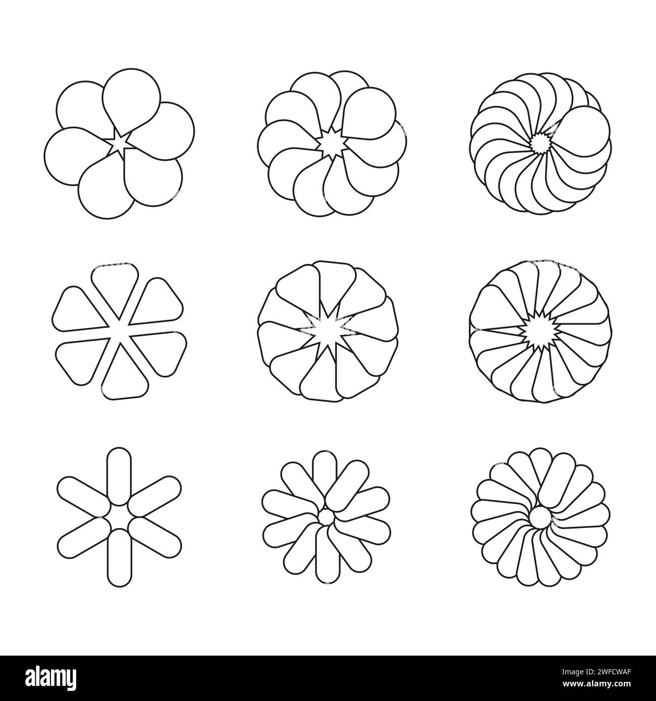 icons flowers shapes. Simple flower line art design. Vector ...