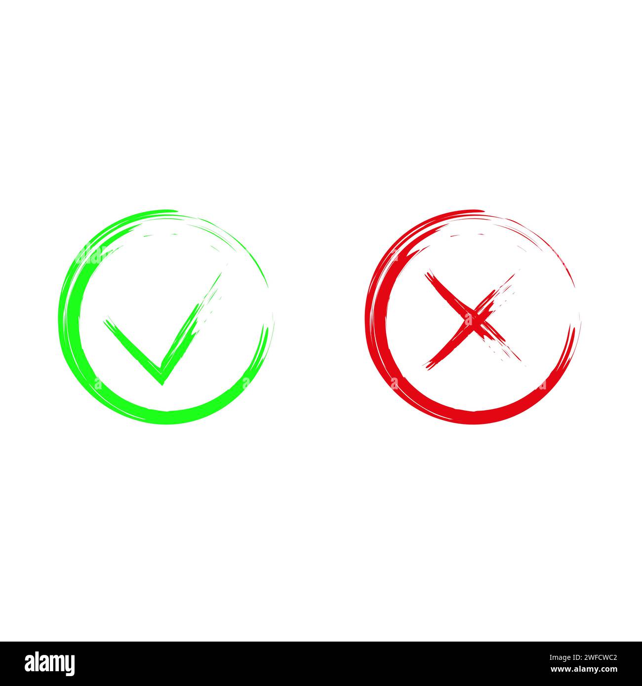 Sketch illustration with tick cross on smears. Ink brush stroke drawing. Vector illustration ...