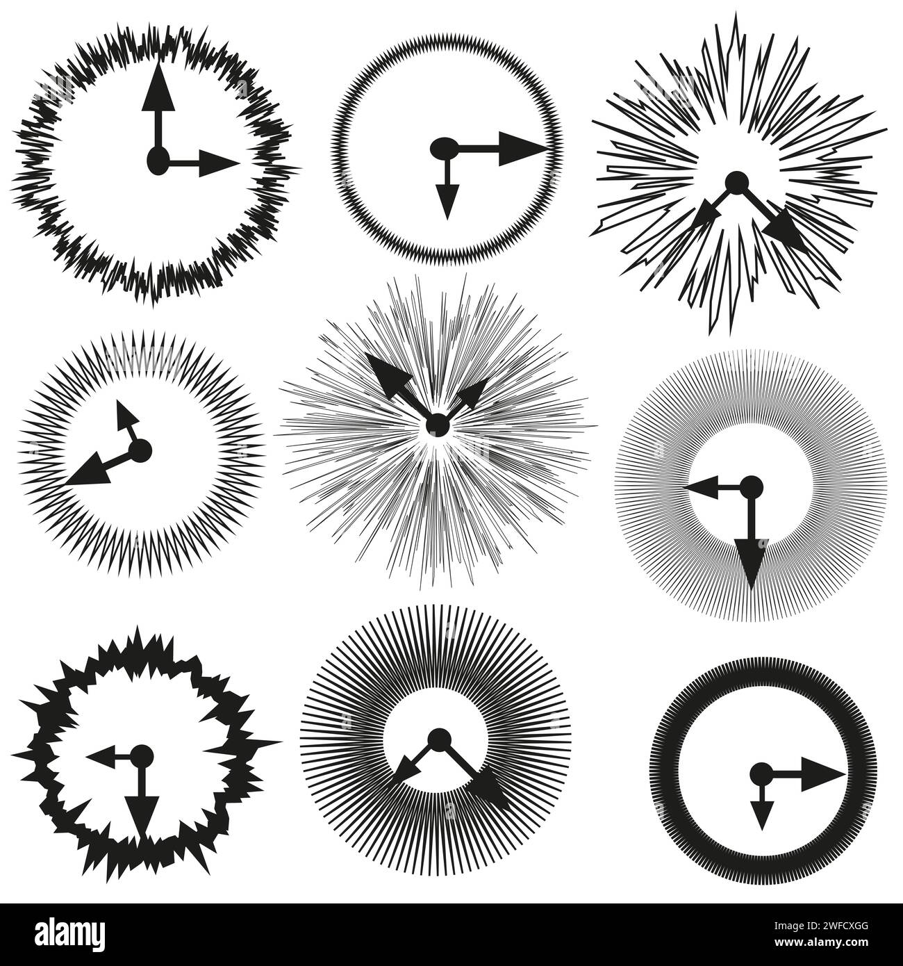 vintage alarm clock. Classic set. Travel time. Round clock. Vector ...