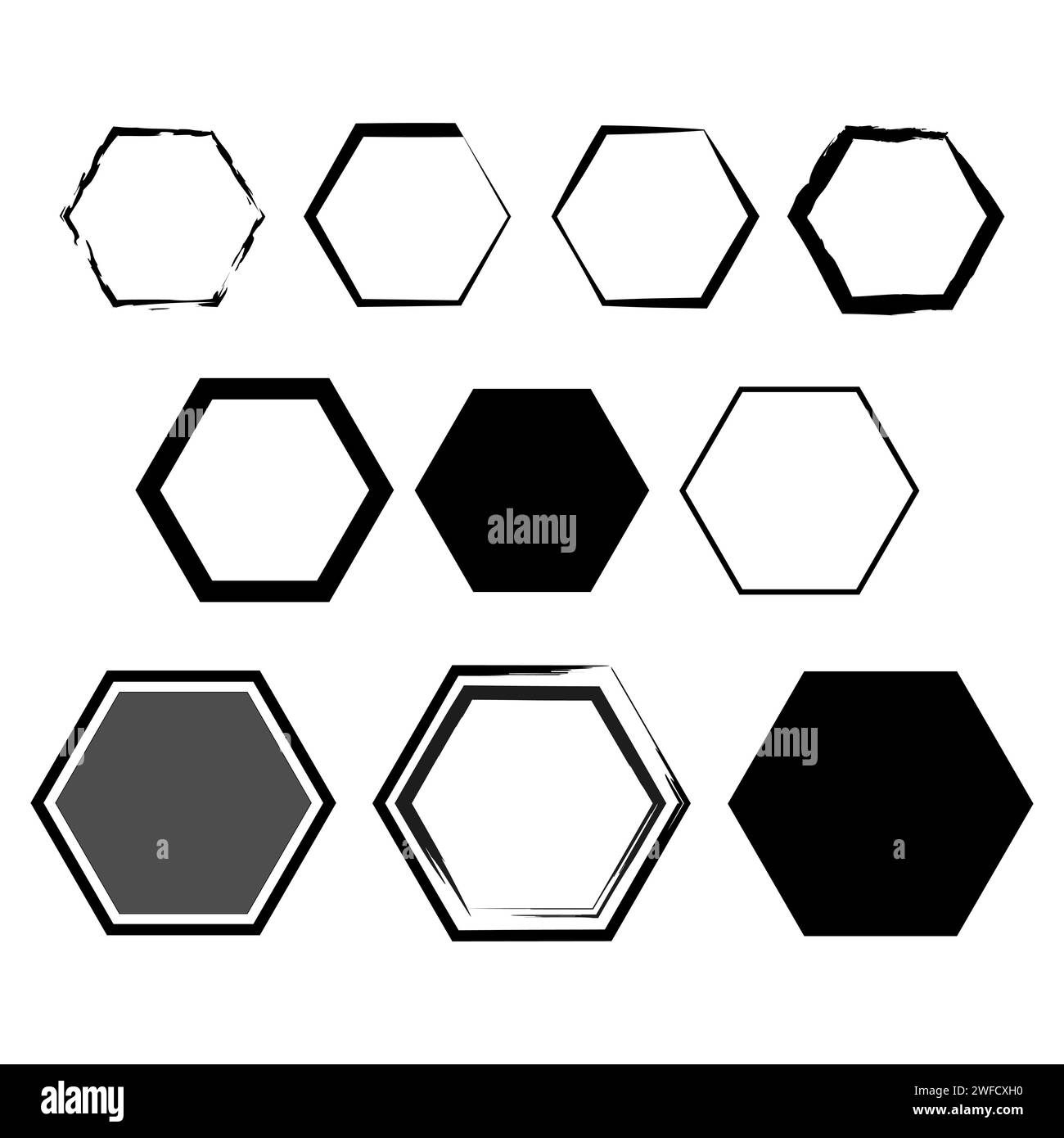brush hexagons on white background. Design element. hexagon frame set ...