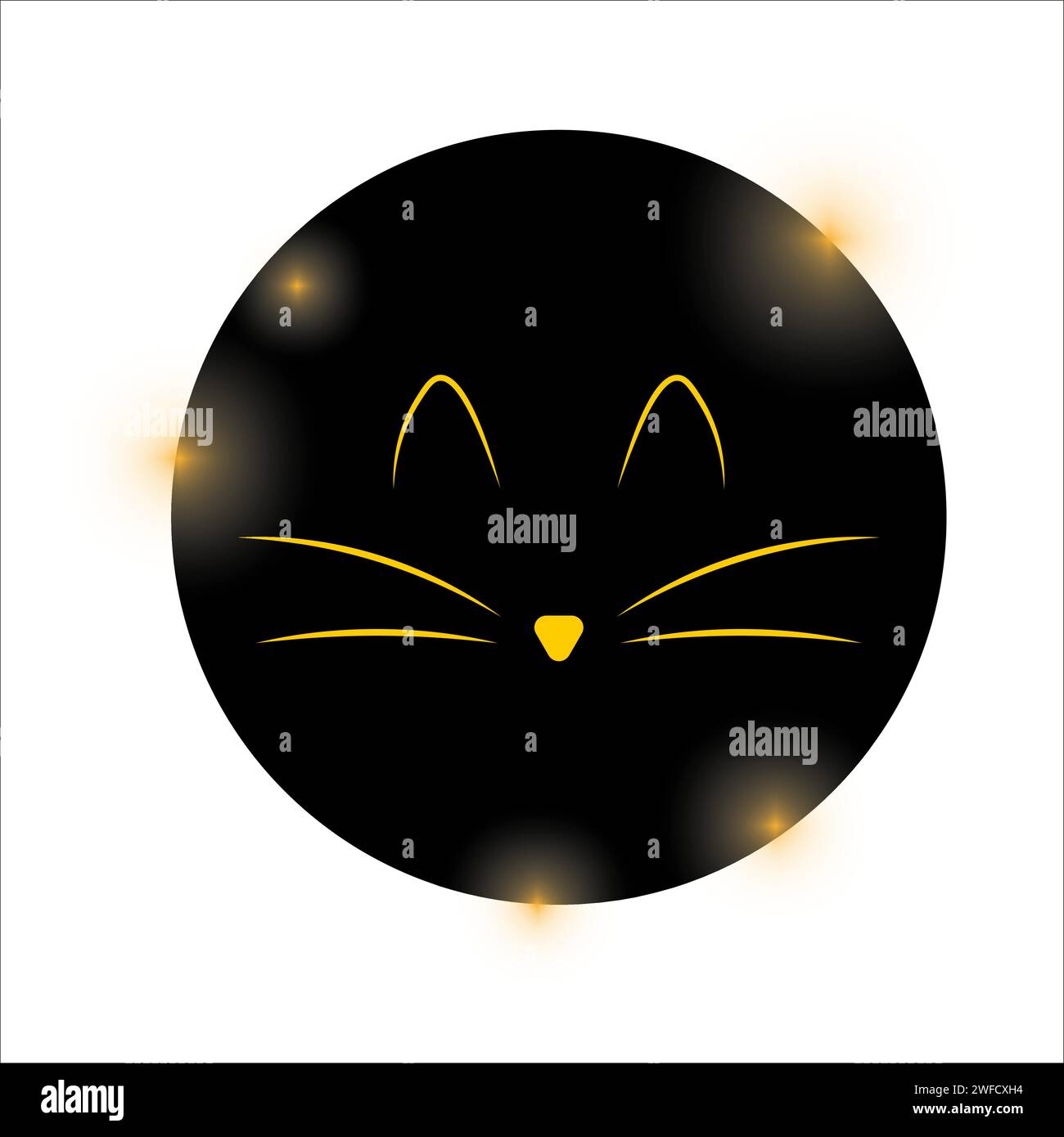 Golden Doodle cat mustache icon. Black background. Face symbol. Contour ...