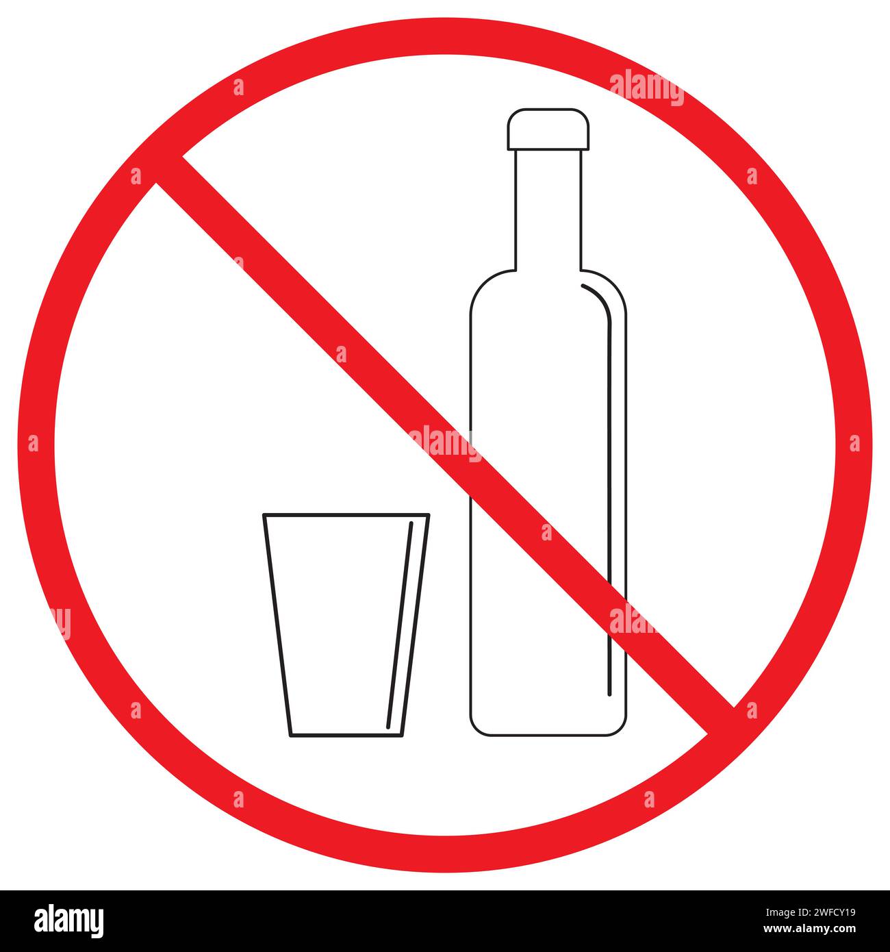 Illustration with black bottle glass ban. Sign forbidden. Mark ...