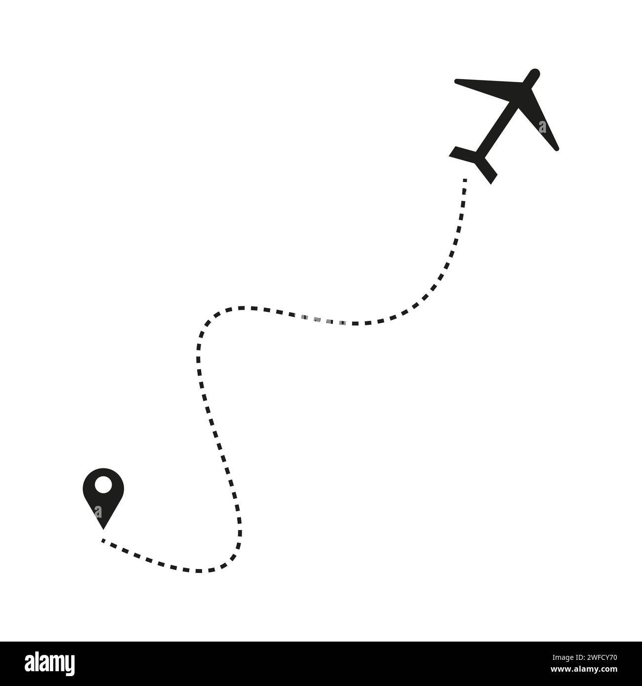 airplane way pin. Vector illustration. Airplane fly. Road trip. Vector ...