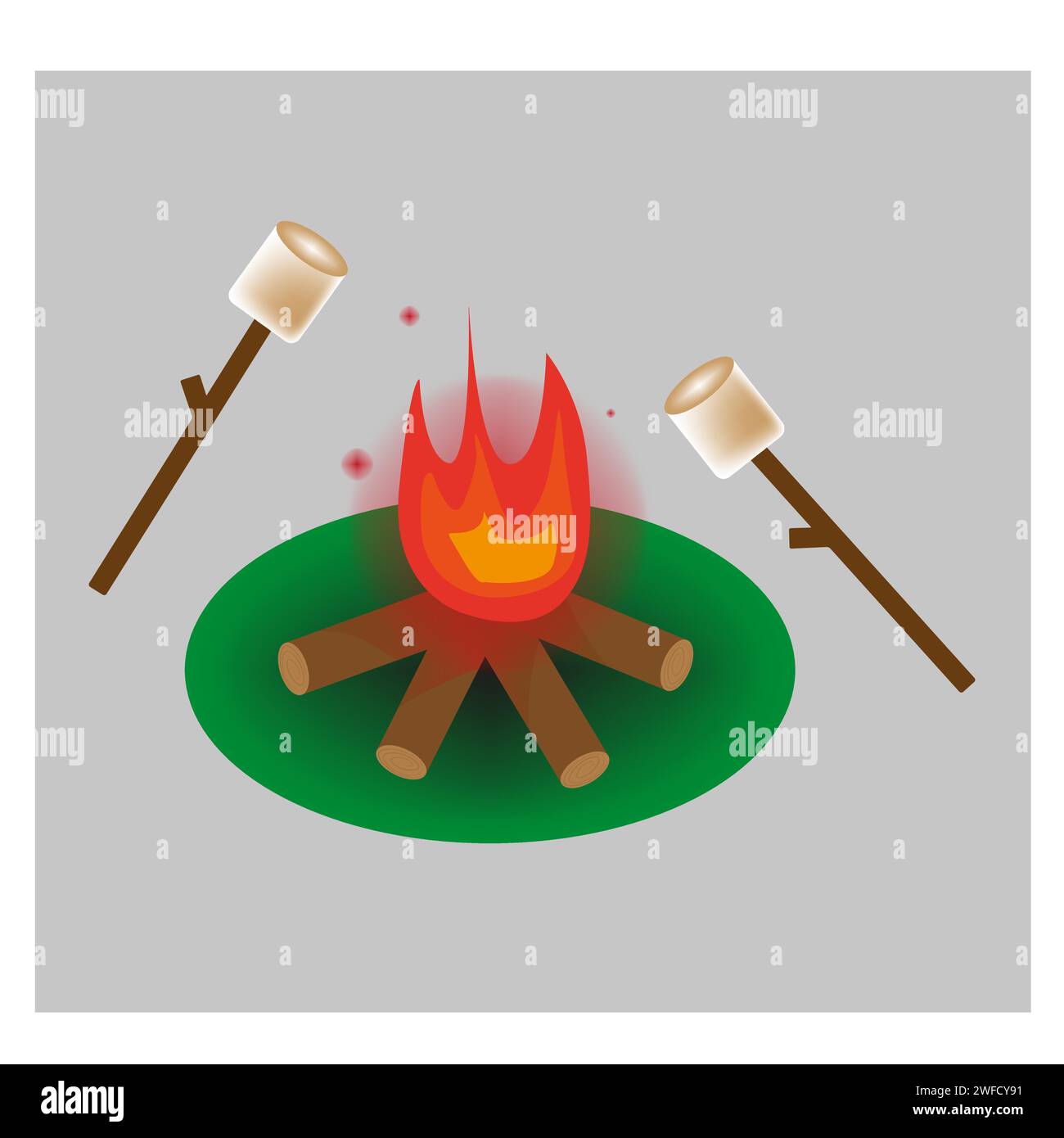 cartoon bonfire marshmallow on light background. Summer camp. Vector ...
