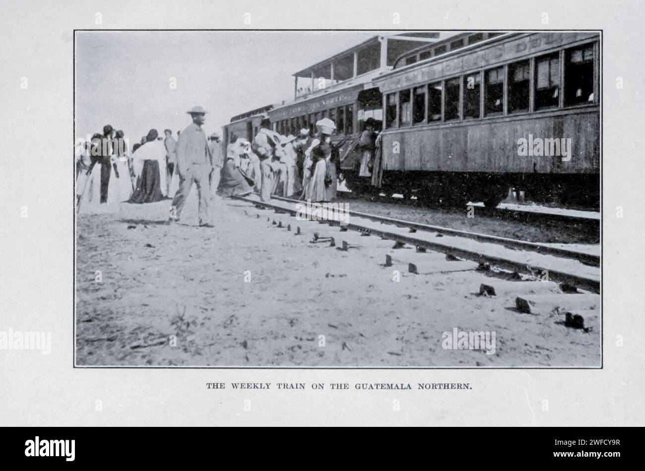 THE WEEKLY TRAIN ON THE GUATEMALA NORTHERN, Guatemala 1909 Stock Photo ...