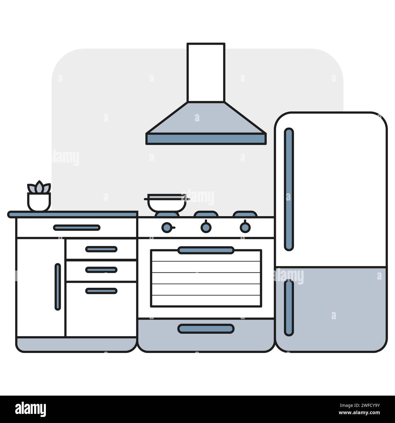 Kitchen drawing in flat style. Cooking background. Modern cartoon image ...
