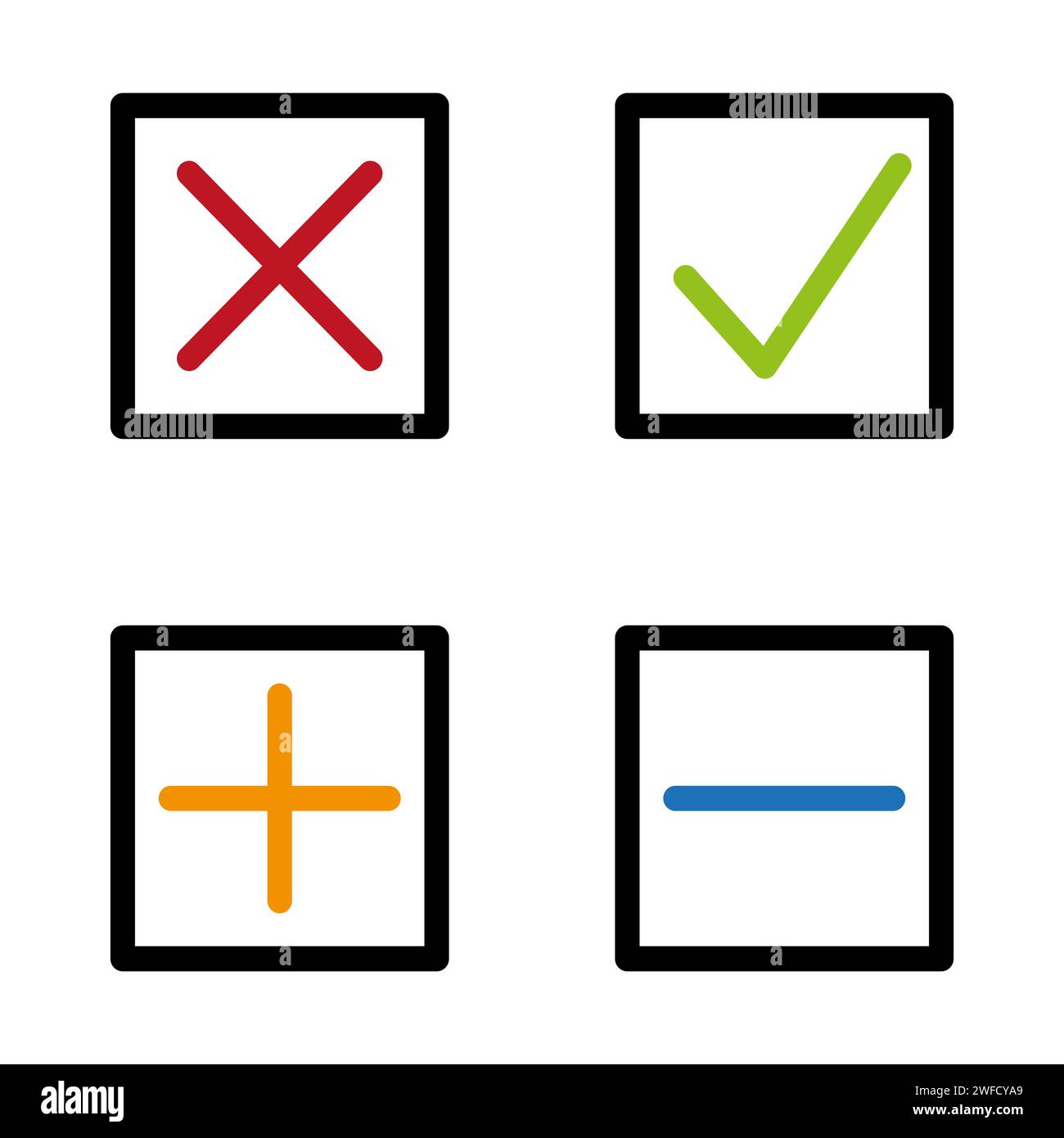 plus minus tick square. Cross symbol. Vector illustration. Stock image. EPS 10 Stock Vector ...