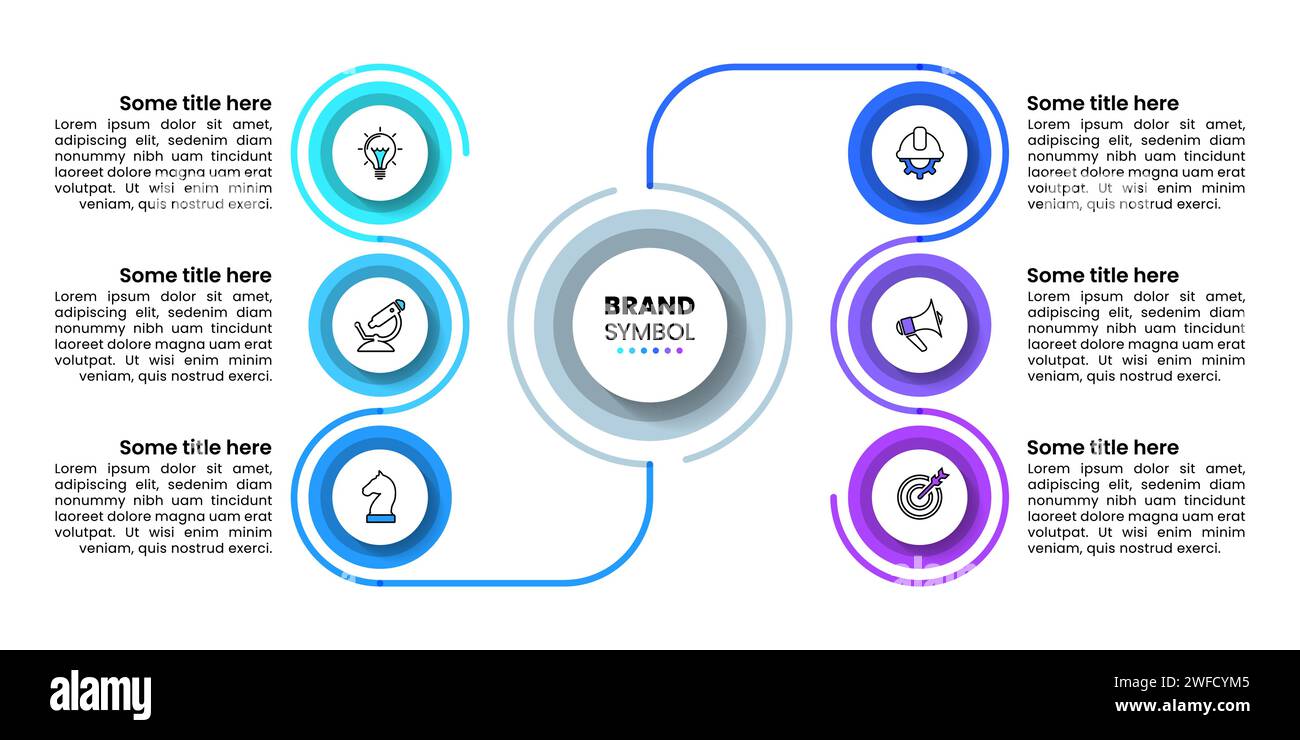 Infographic template with icons and 6 options or steps. Linked circles ...