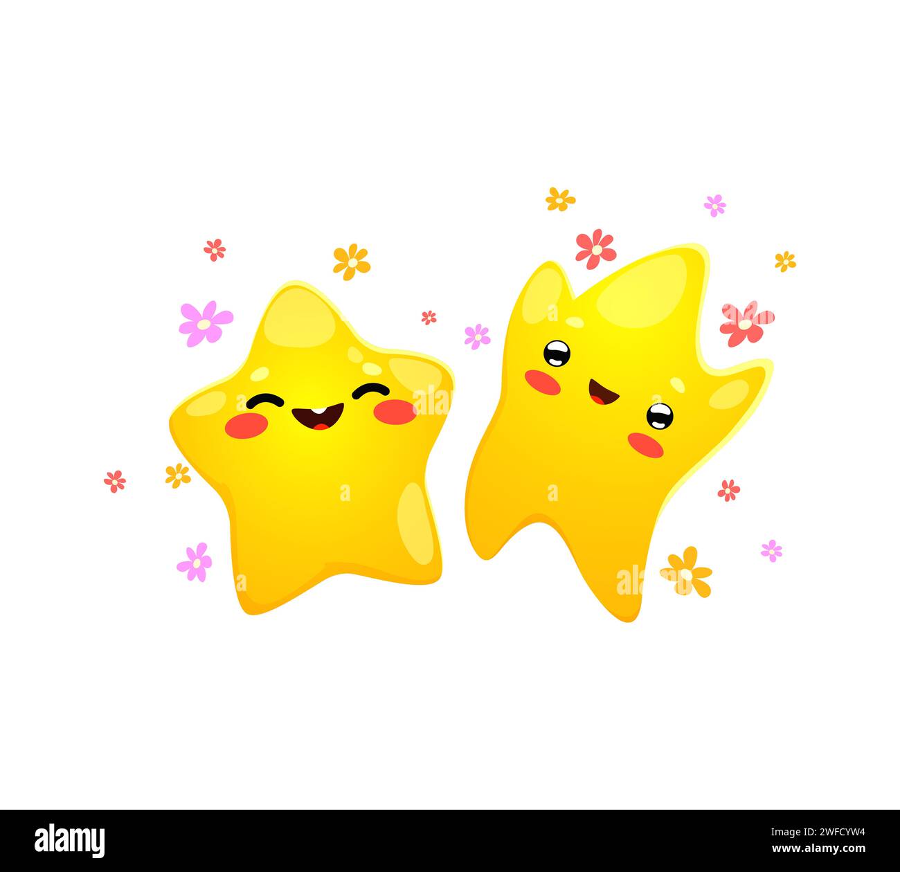 Cartoon funny stars with kawaii faces, happy smiling friend character ...