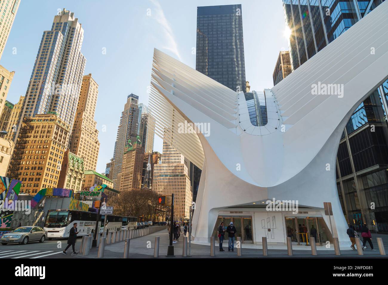 New York,USA-March 9,2020:Street image at the One World Trade Center ...