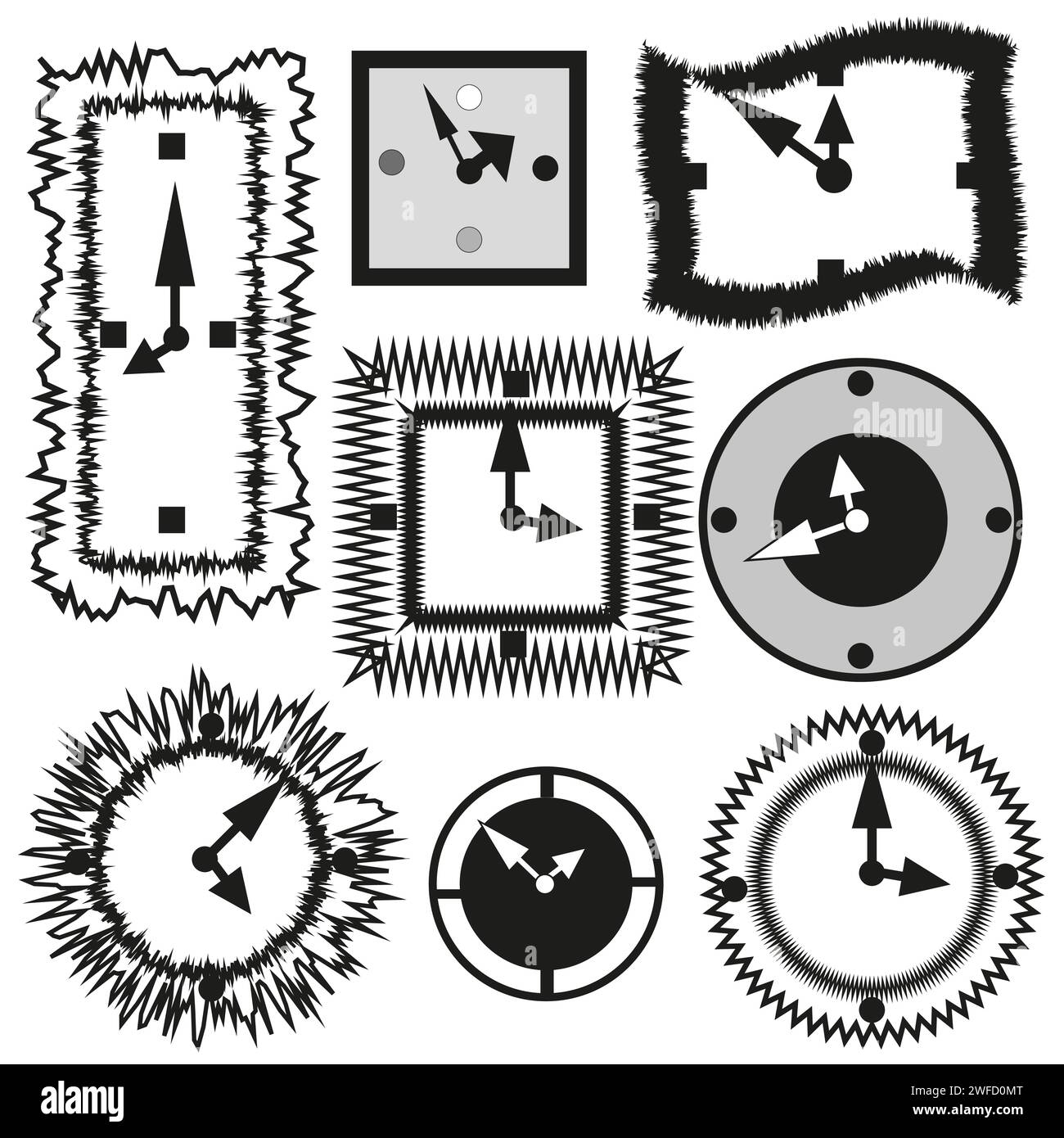 vintage alarm clock. Classic set. Travel time. Round clock. Vector ...