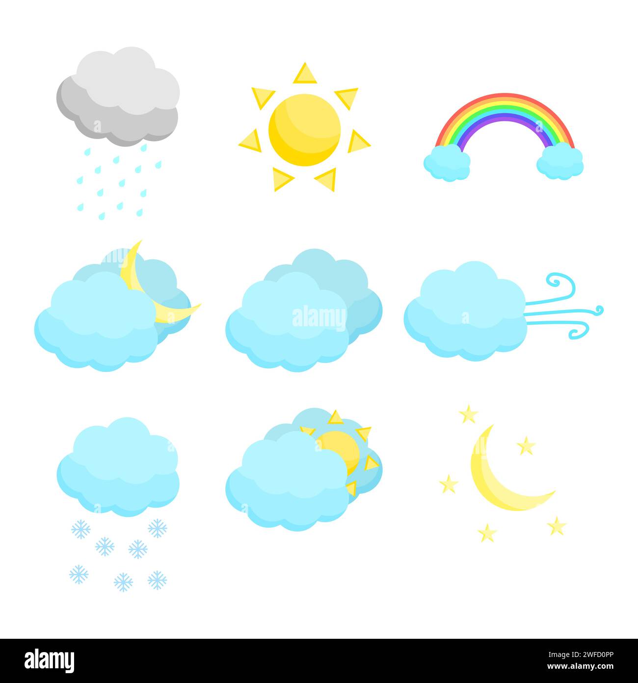 Different weather cartoon. Concept graphic design element. Vector ...