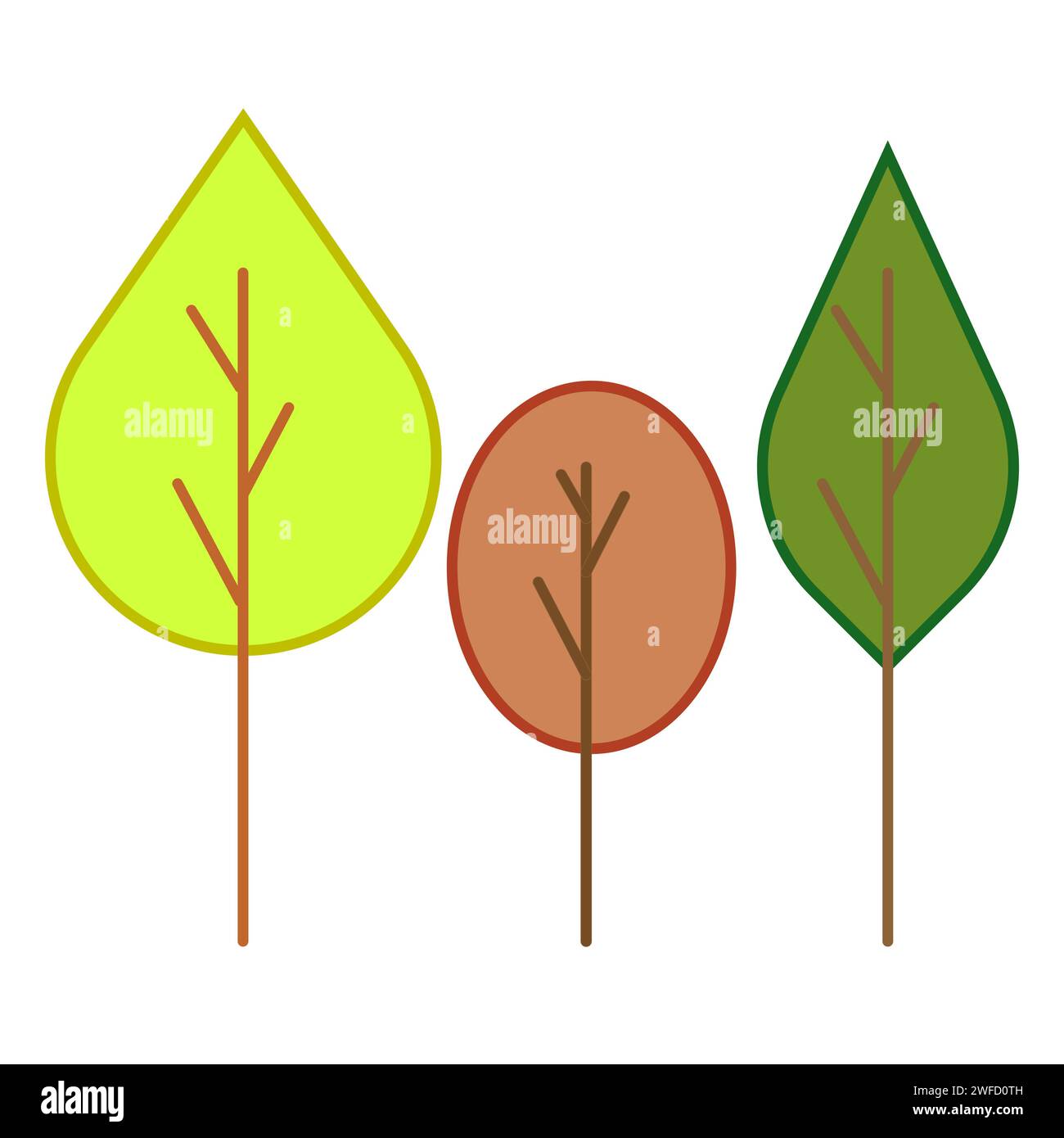 Cartoon trees shaped leaves. Abstract spring season floral background ...