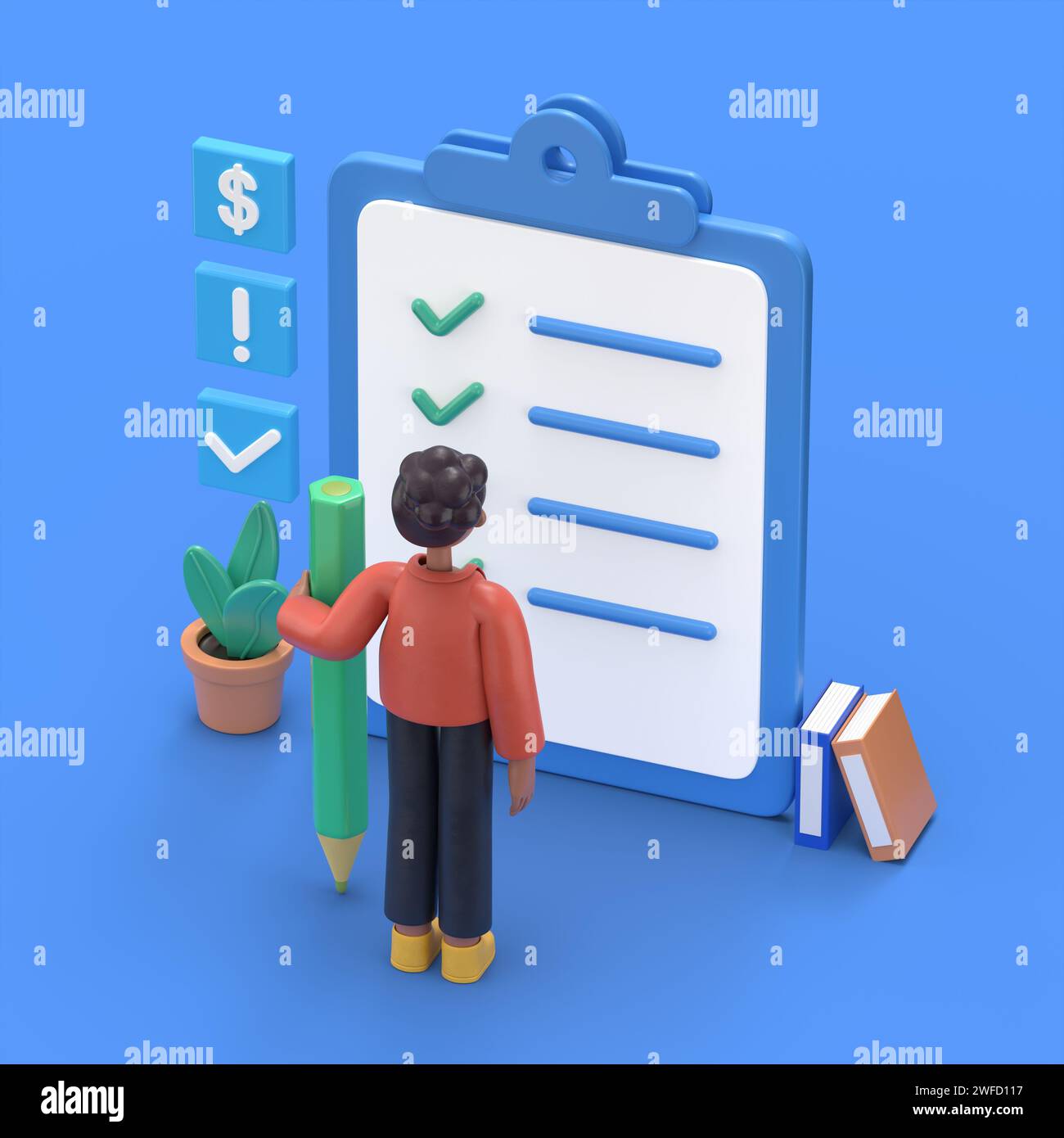 Isometric businessman with checklist and to do list. Clipboard with a ...