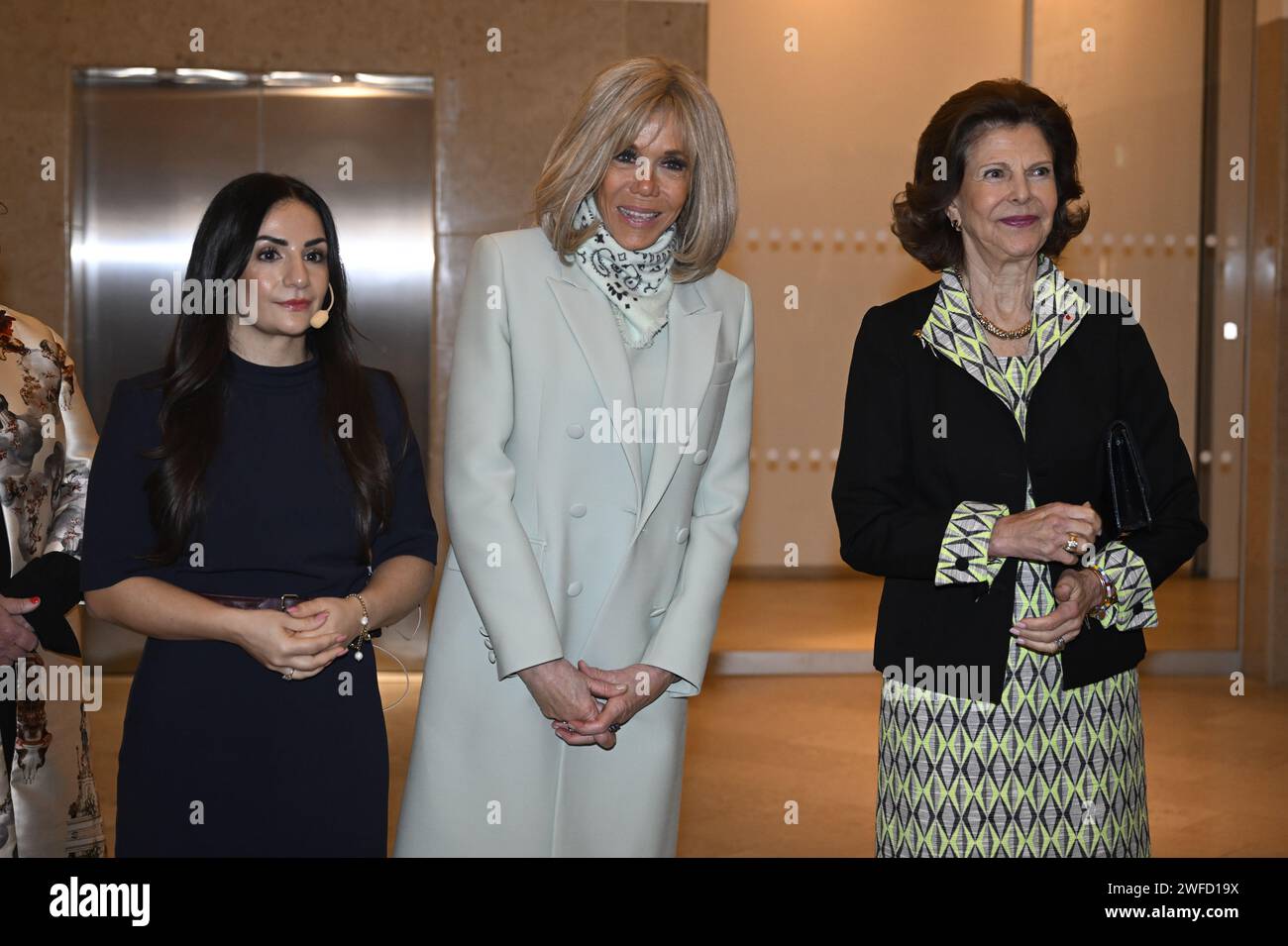 Queen Silvia and Mrs Brigitte Macron visit the Museum of Modern Art in ...