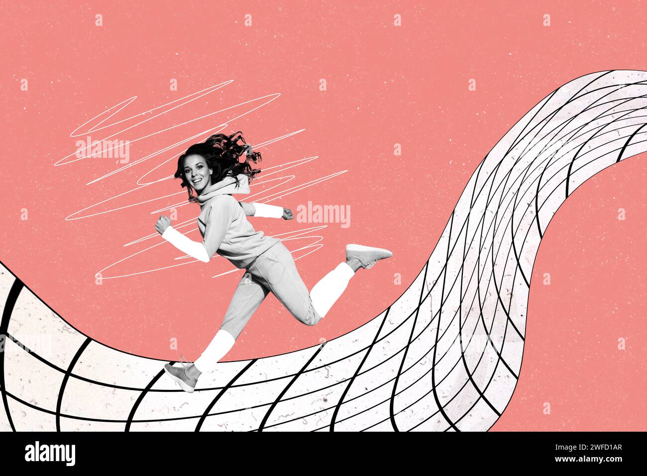 Photo collage young running cheerful smiling girl marathon sportswoman ...