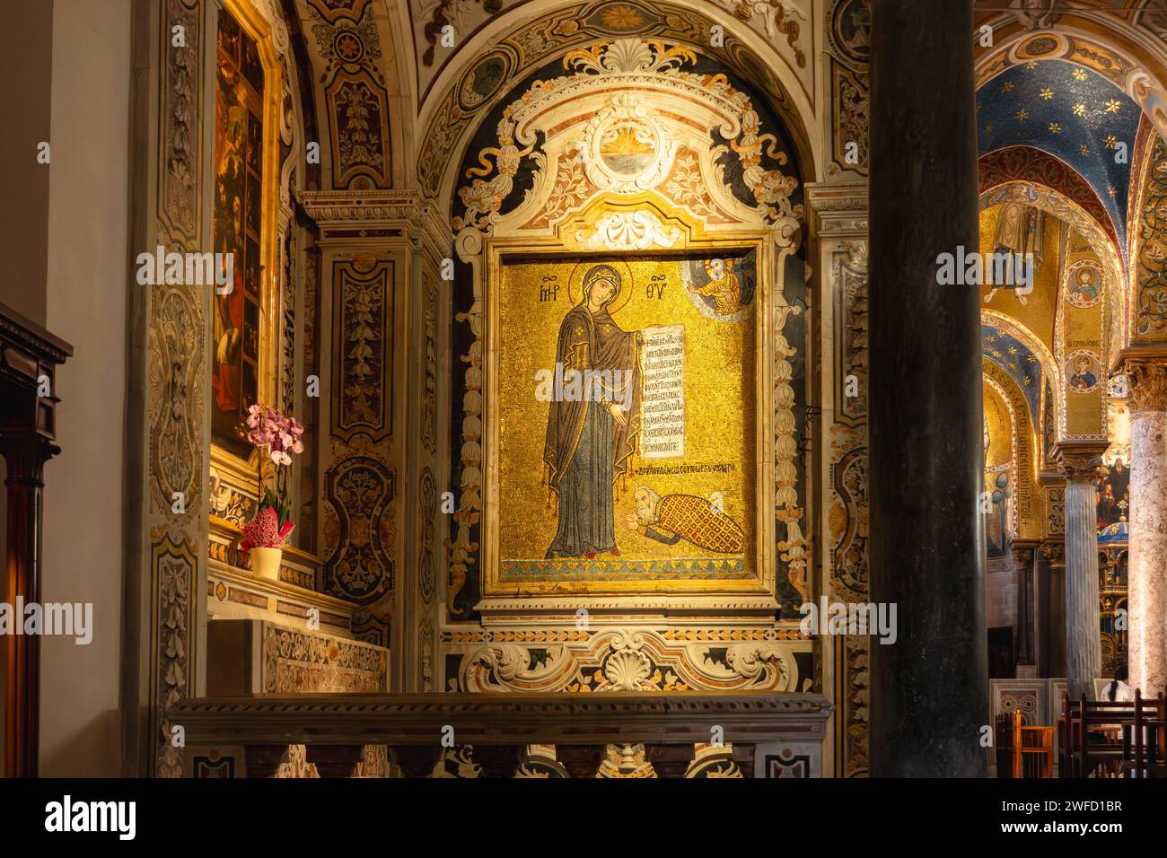 Byzantine mosaic art, famous ancient Cathedral La Martorana, Palermo ...