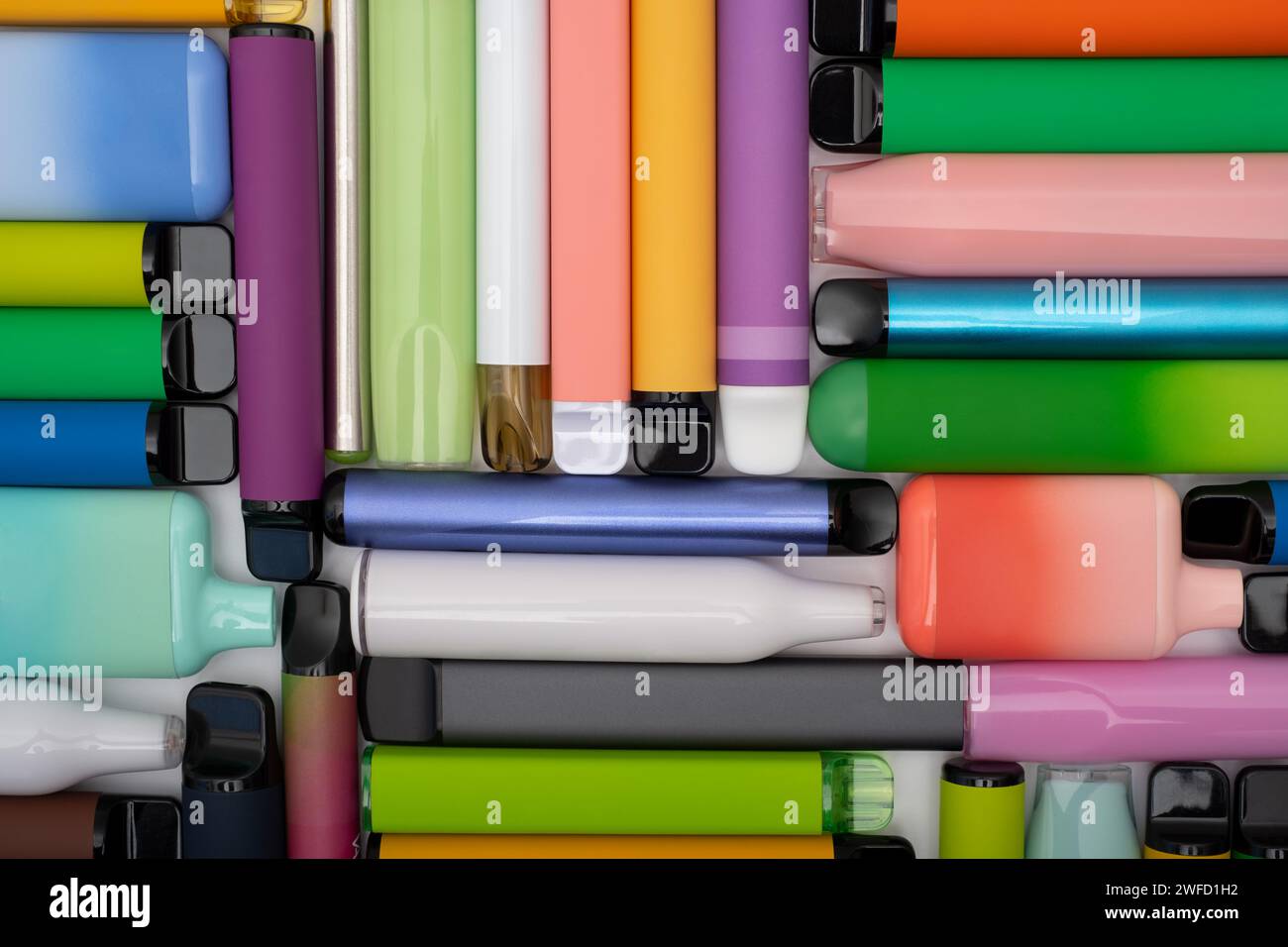 Synthetic nicotine concept. Various disposable electronic cigarettes ...