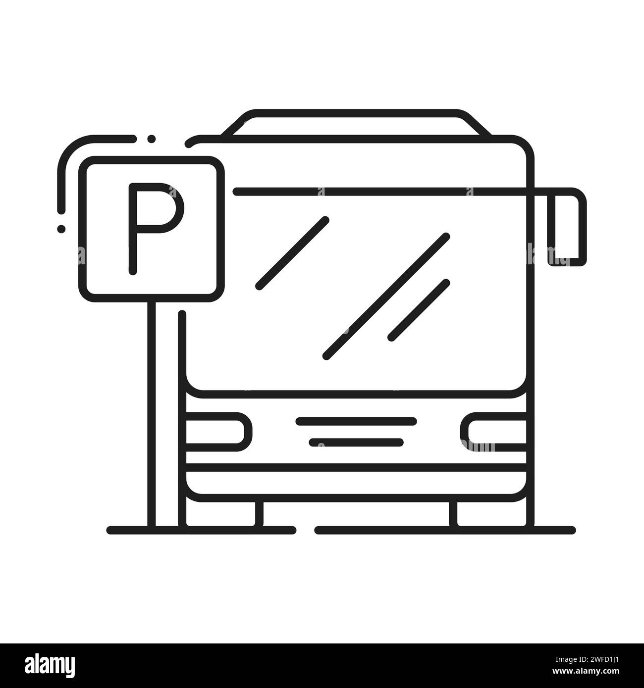 Bus parking line icon, garage service or bus stop valet symbol, vector ...