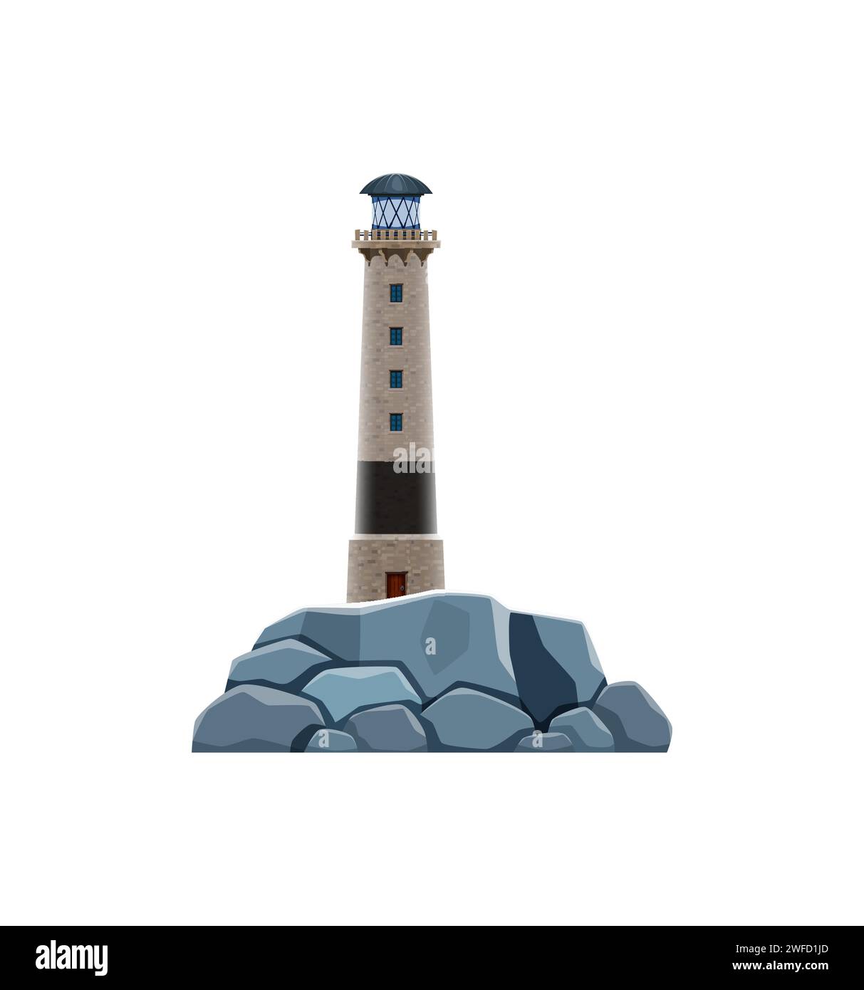 Lighthouse, beacon building on rock. Isolated cartoon vector nautical ...