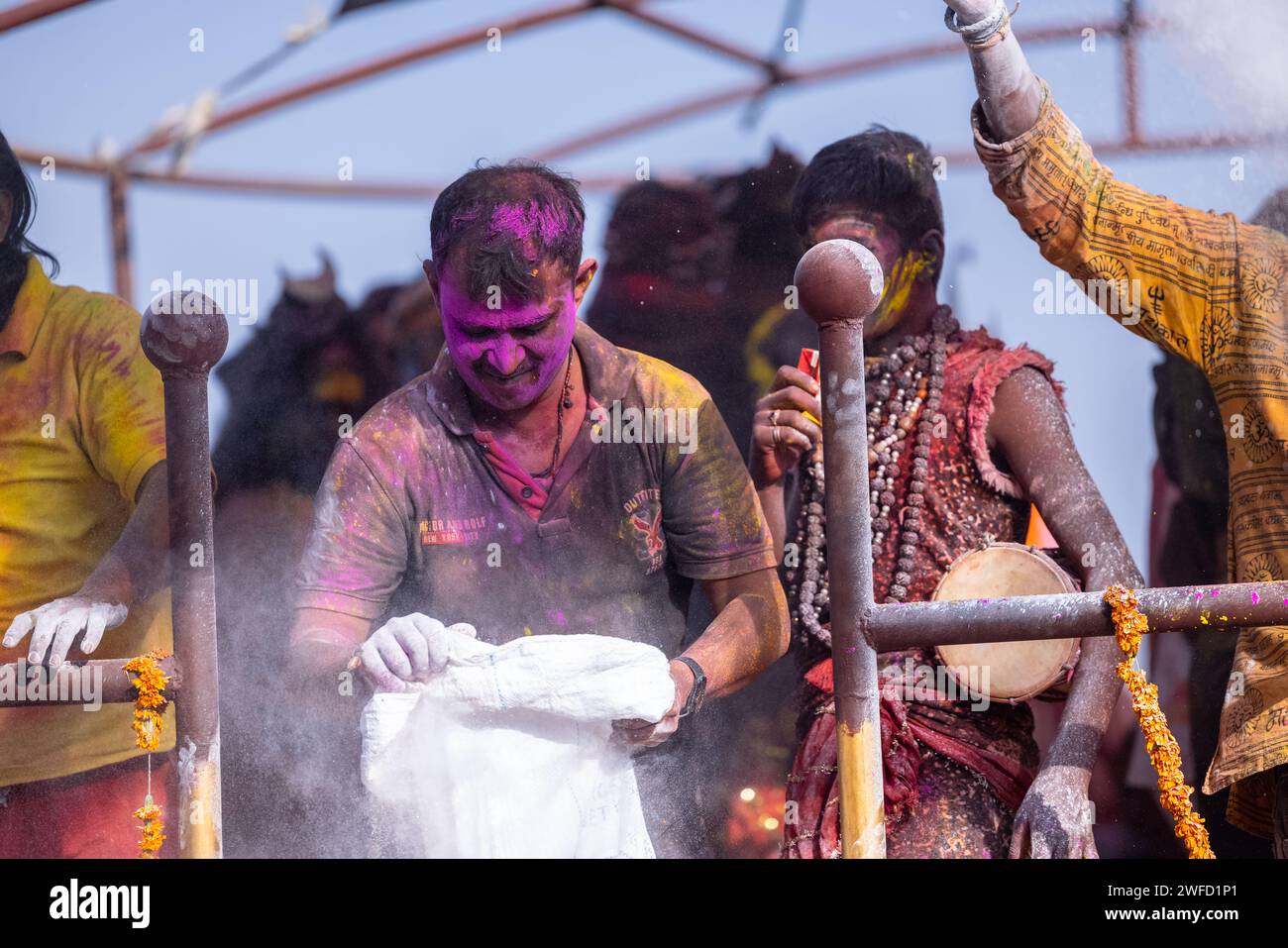 Masan Holi, Group of unidentified people celebrating the festival of ...