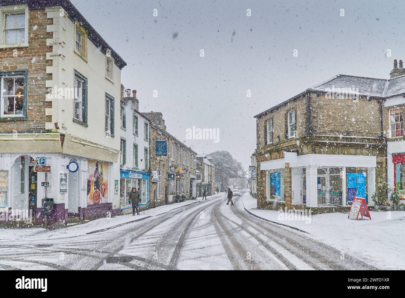 Settle High Street, North Yorkshire, snow storm Stock Photo - Alamy