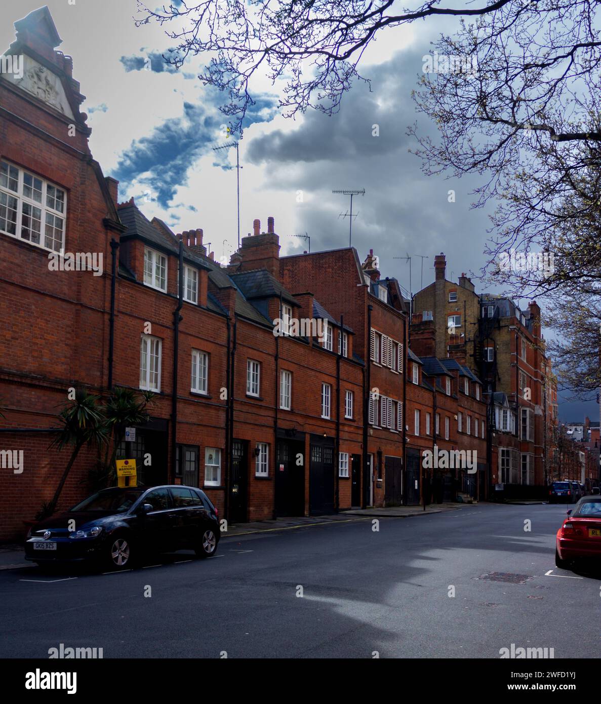 Red brick building on Mount Row in London, City of Westminster on a ...