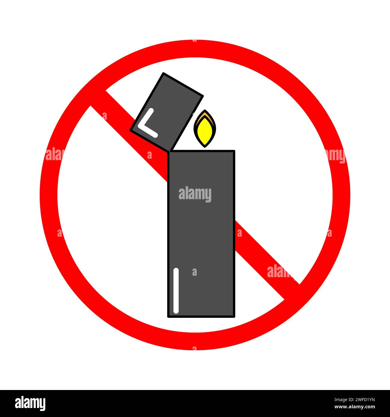 No cigarette lighter icon. No smoking. Fire sign. Red circle. Forbidden ...