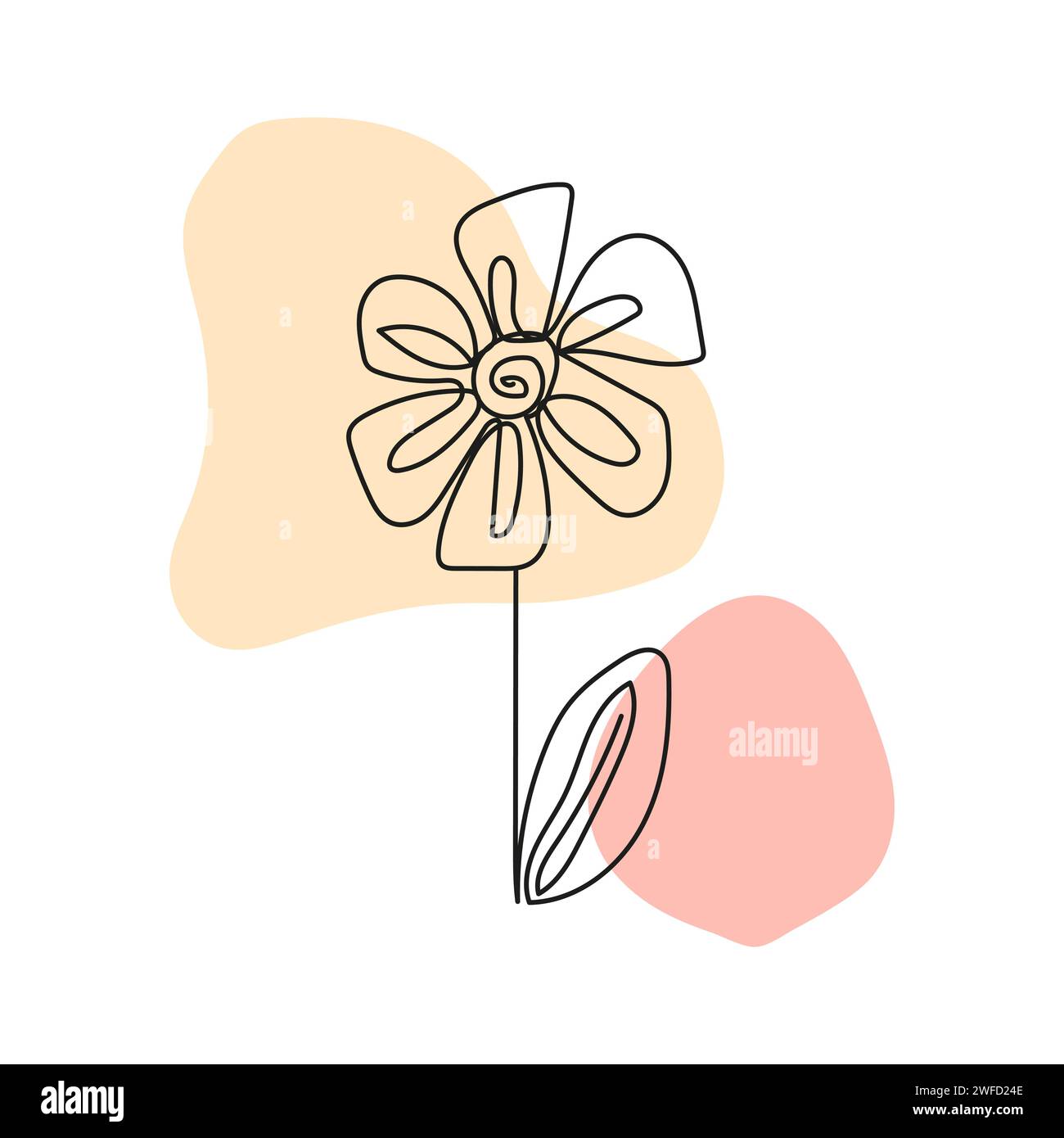 Line art flower line colored spots. Spring botanical print. Vector ...