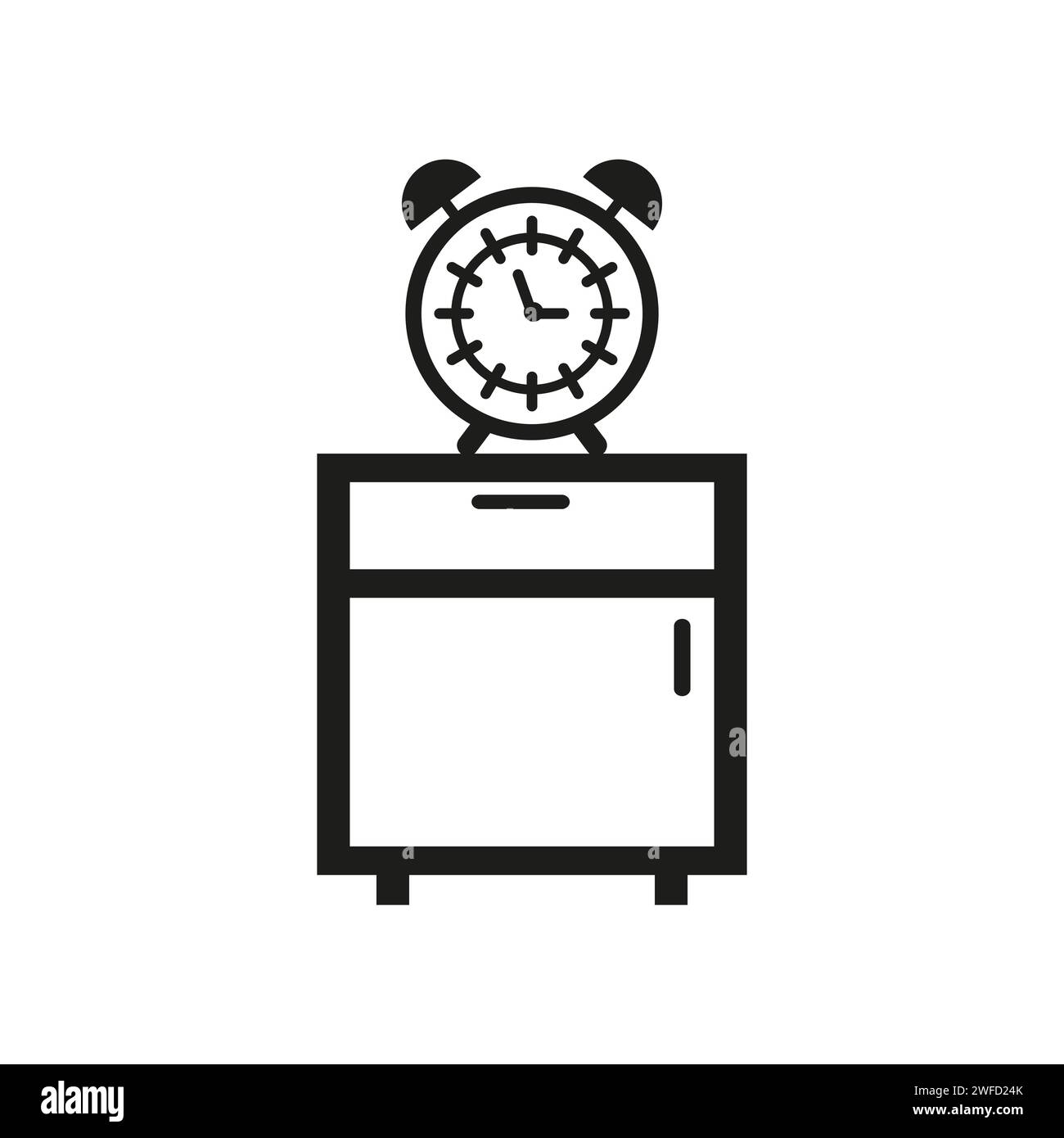 Alarm clock icon. alarm clock on nightstand icon. Time clock. Old watch ...