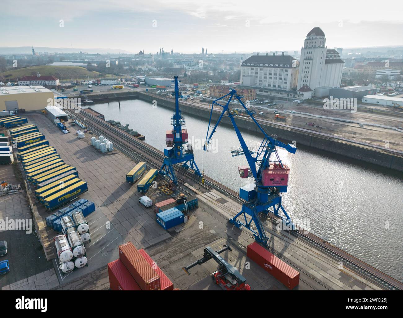 Dresden, Germany. 30th Jan, 2024. View of the harbor basin in ...
