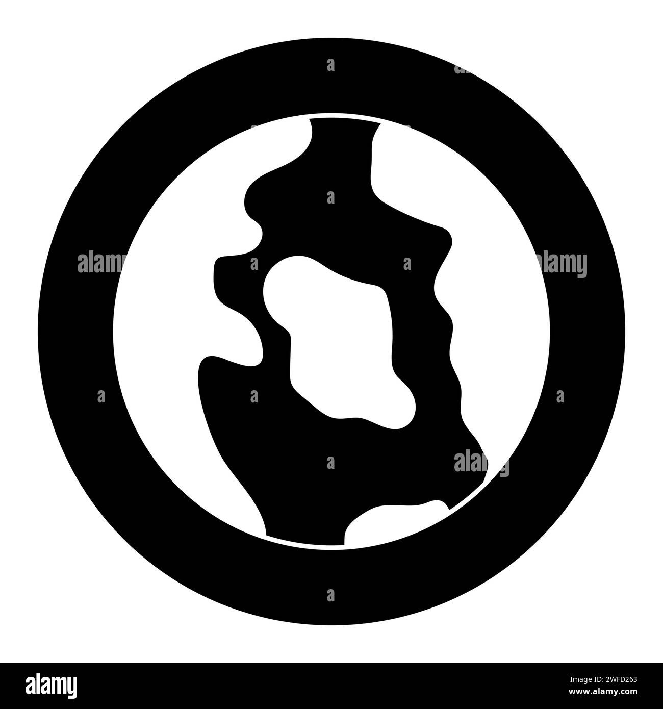 Earth planet icon. Black circle. World art. Globe sign. Abstract style ...