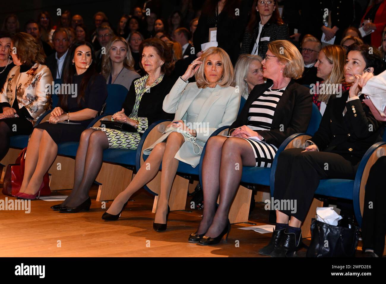 Queen Silvia and Mrs Brigitte Macron visit the Museum of Modern Art in ...
