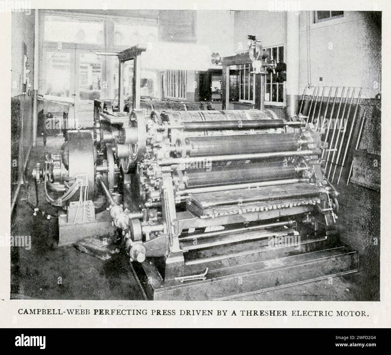 CAMPBELL-WEBB PERFECTING PRESS DRIVEN BY A THRESHER ELECTRIC MOTOR.from ...