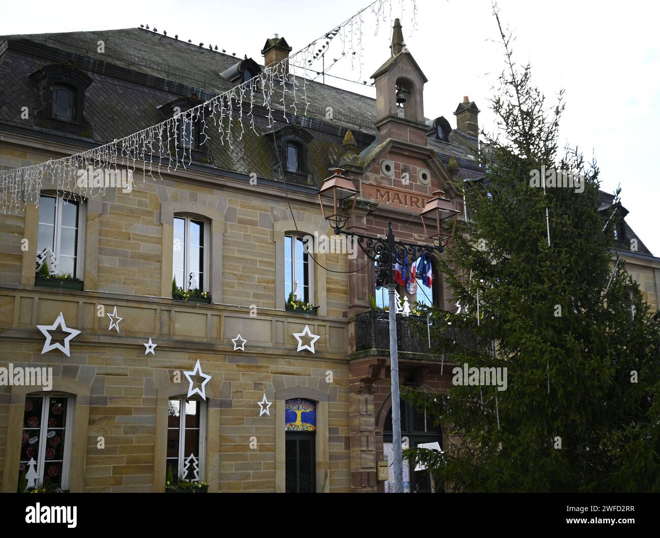 Landscape with scenic exterior view of the Town Hall in the picturesque ...