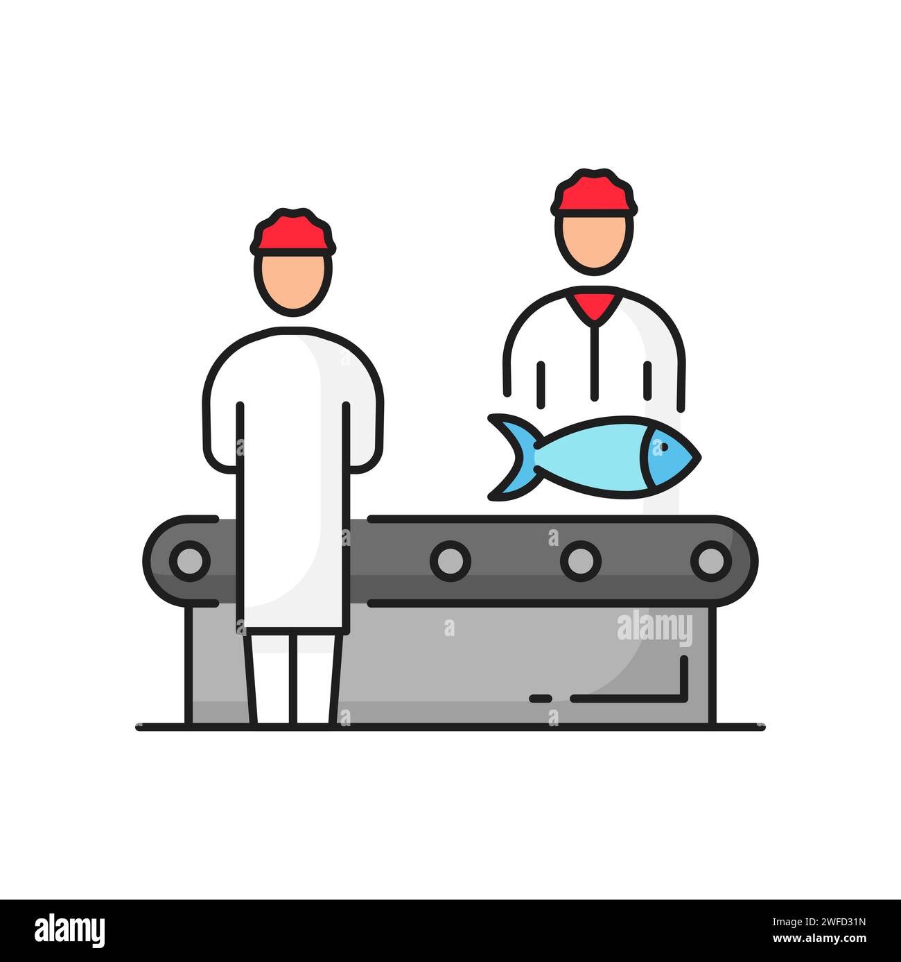 Fishing industry factory conveyor line icon. Seafood manufacture ...